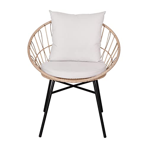 Flash Furniture Devon Set of 2 Indoor/Outdoor Modern Papasan Style Rope Patio Chairs, PE Rattan with Cushions, Tan/Light Gray