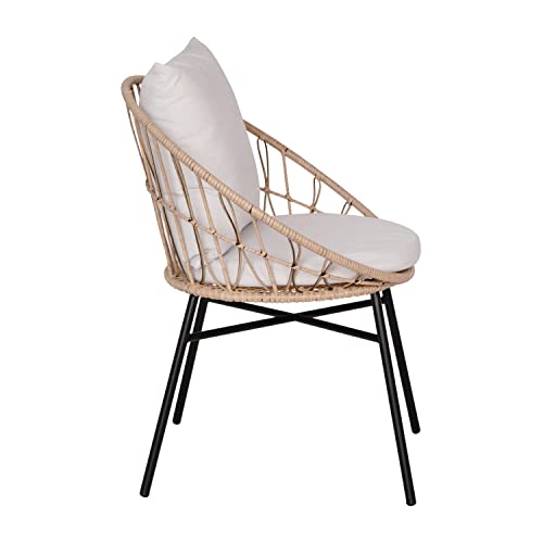 Flash Furniture Devon Set of 2 Indoor/Outdoor Modern Papasan Style Rope Patio Chairs, PE Rattan with Cushions, Tan/Light Gray