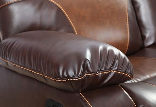 EZLUX 83.5" Leather Sofa 3 Seat, Manual Upholstered Reclining with Cup Holders for Living Room Furniture Home Theater Apartment, Brown