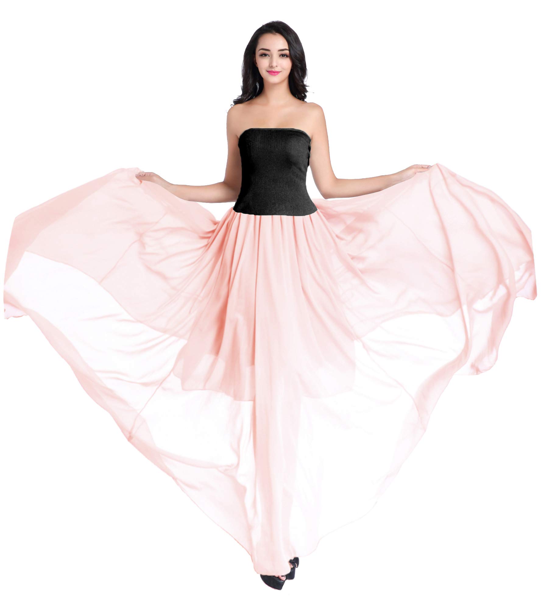 v28 Womens Maxi Midi White Flowy Long Black Summer Plus Size Sheer Chiffon Skirt (3XL,Coral)