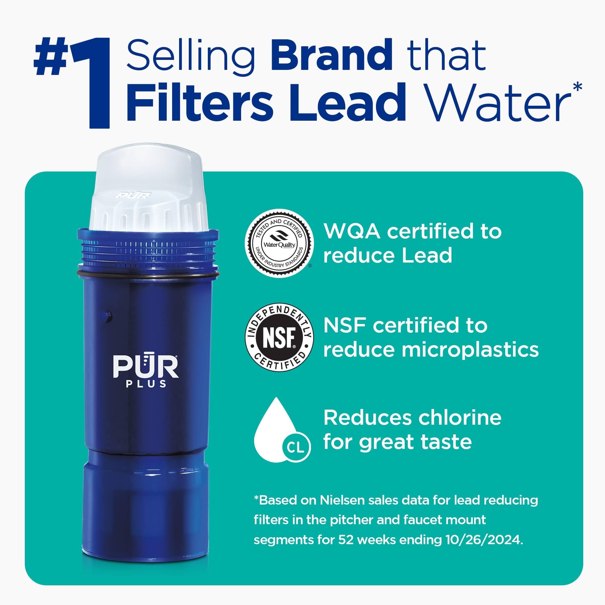 PUR PLUS Water Pitcher Replacement Filter with Lead Reduction (3 Pack), Blue – Compatible with all PUR Pitcher and Dispenser Filtration Systems