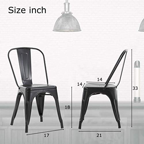 FDW Chairs Metal Stackable Restaurant Dining Chair 18" Seat Height Bar Chairs Indoor/Outdoor Tolix Side Metal Kitchen Trattoria Chairs Set of 4