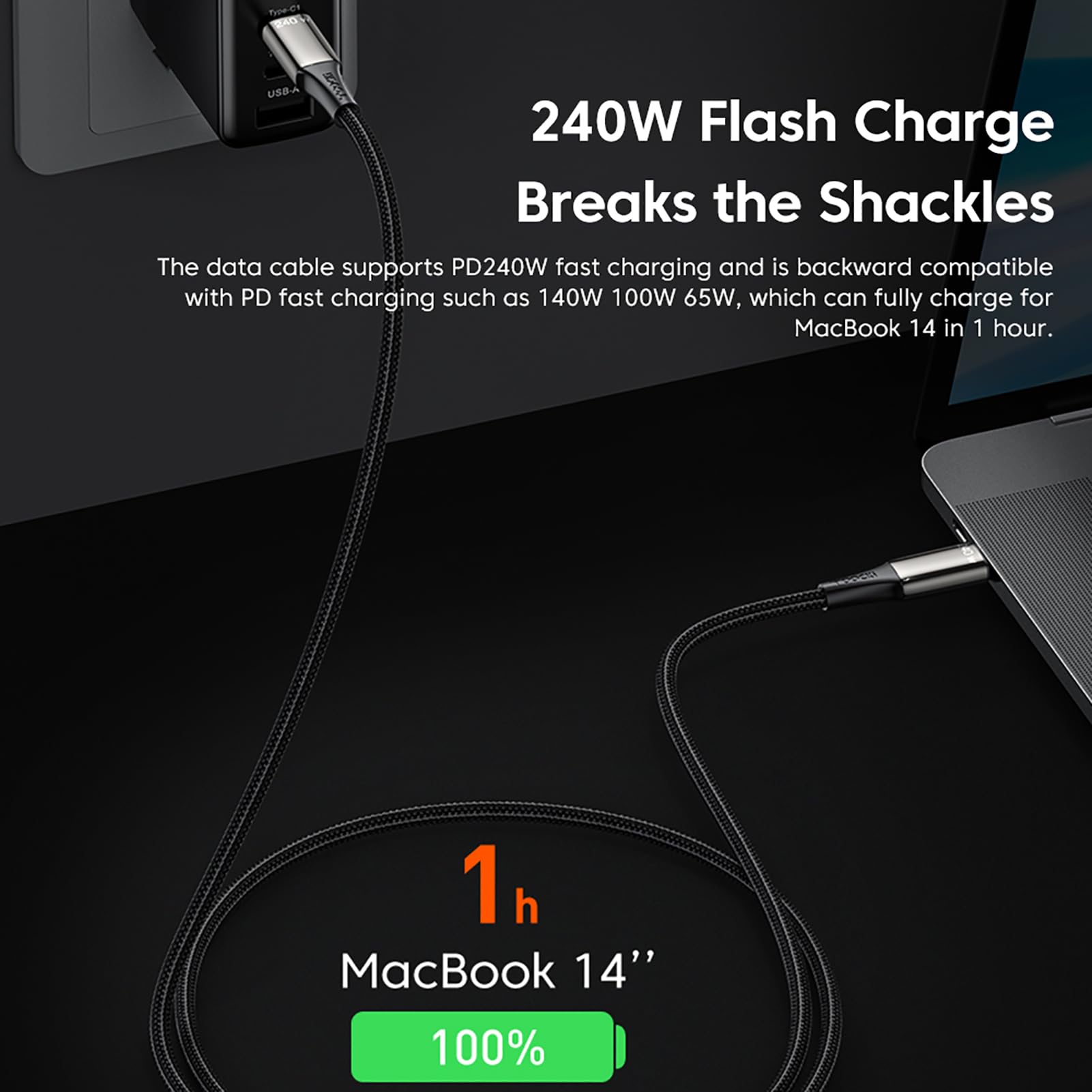 toocki 240W USB C Charger Cable, 2 Pack USBC to USBC Cable Fast Charging Type C Cable for MacBook Pro, Dell XPS, iPad Pro/Air, Samsung Galaxy S23 Ultra/S22 Ultra, iPhone 15 (6.6ft+3.ft)