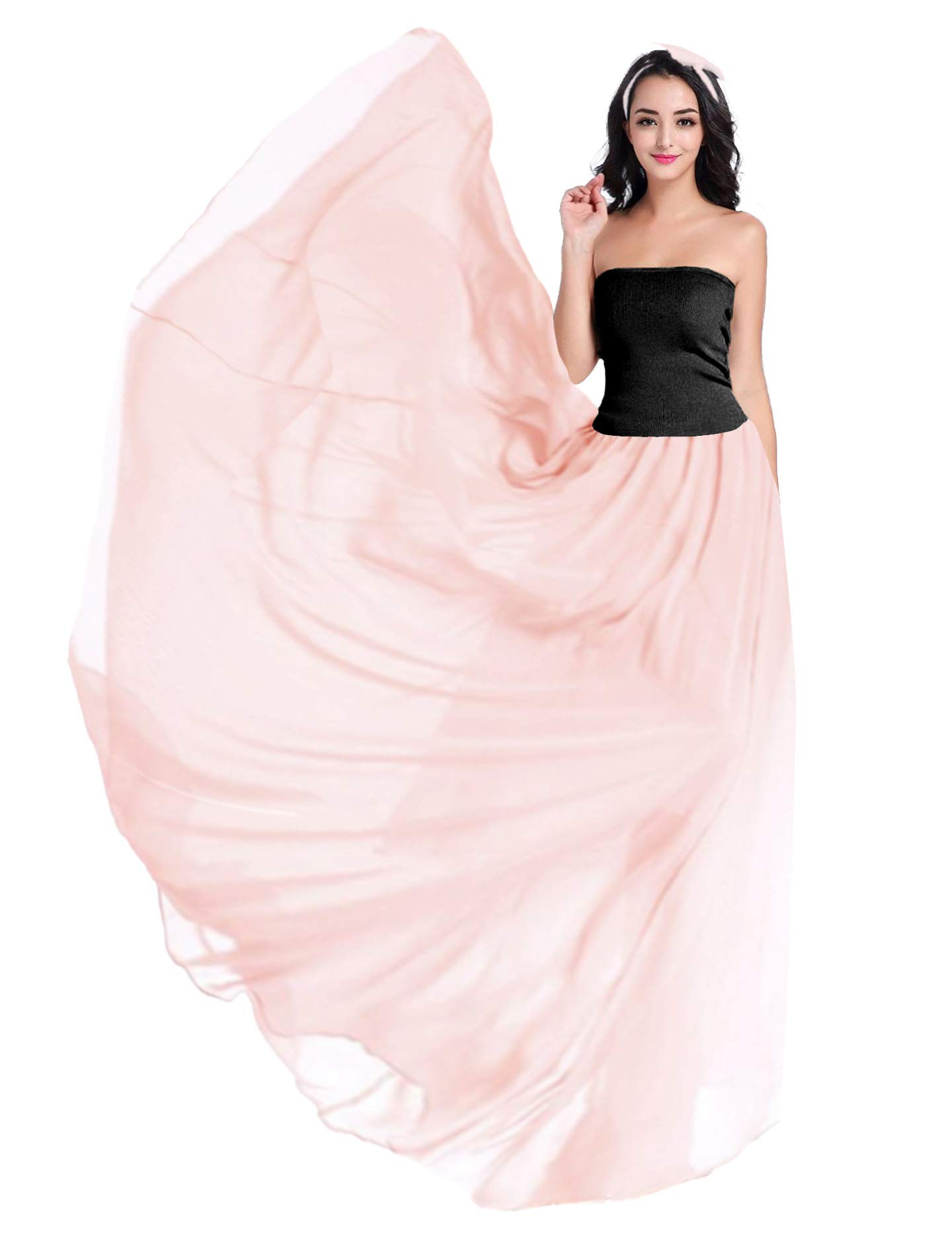 v28 Womens Maxi Midi White Flowy Long Black Summer Plus Size Sheer Chiffon Skirt (3XL,Coral)