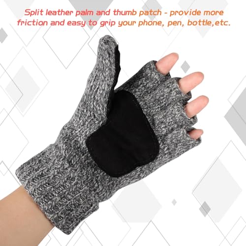 Bodvera Thermal Insulation Fingerless Texting Wool Gloves for Women and Men Winter Warm Knitted Convertible Mittens Flap