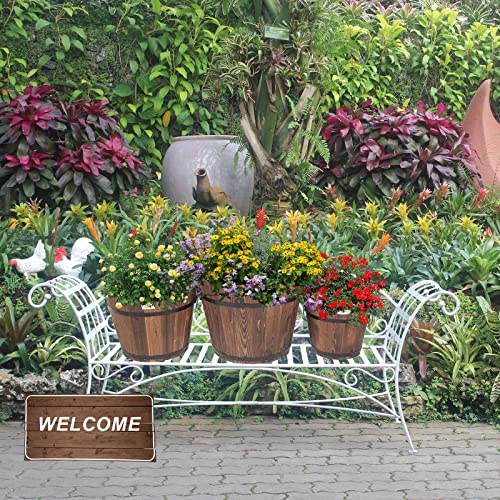 VINGLI 3 pcs Wooden Planter Barrel Set, Real Wood Indoor/Outdoor Flower Pot w/Drainage Holes, Different Sizes, Large Garden Container Box