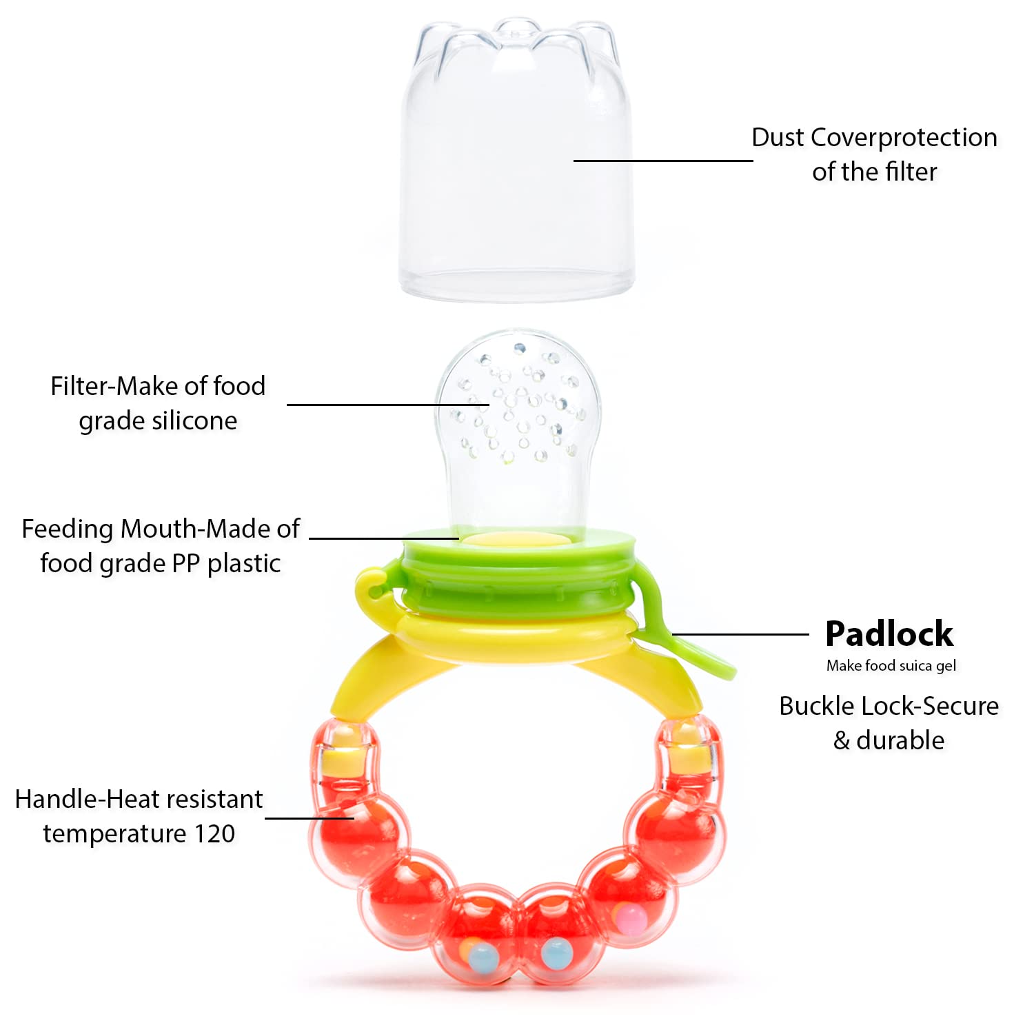 Baby Fruit Feeder Pacifier - 3 Pack | 2 Frozen Fruit Teething Pacifier & 1 Baby Food Spoon Feeder | Baby Silicone Feeder Pacifier | Teething Feeder, Baby Food Feeder Fruit Pacifier (Colorful)