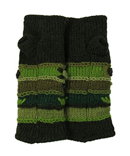 RW Hand Knit 100% Wool Fleece Lined Hand Warmer/Glove (Olive Green)