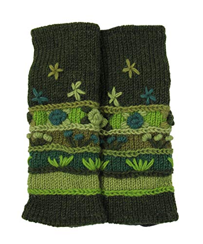 RW Hand Knit 100% Wool Fleece Lined Hand Warmer/Glove (Olive Green)