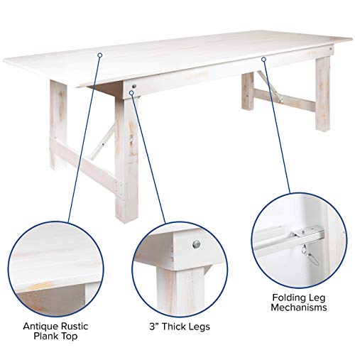 Flash Furniture Hercules Series 9' x 40" Rectangular Antique Rustic Solid Pine Folding Farm Table & Hercules 40" x 12" Antique Rustic,Solid Pine Folding Farm Bench