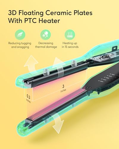 Wavytalk 3/10" Pencil Flat Iron for Short Hair, Edges and Touch-ups, Mini Flat Iron with Adjustable Temp & Anti-Pinch Design, Green