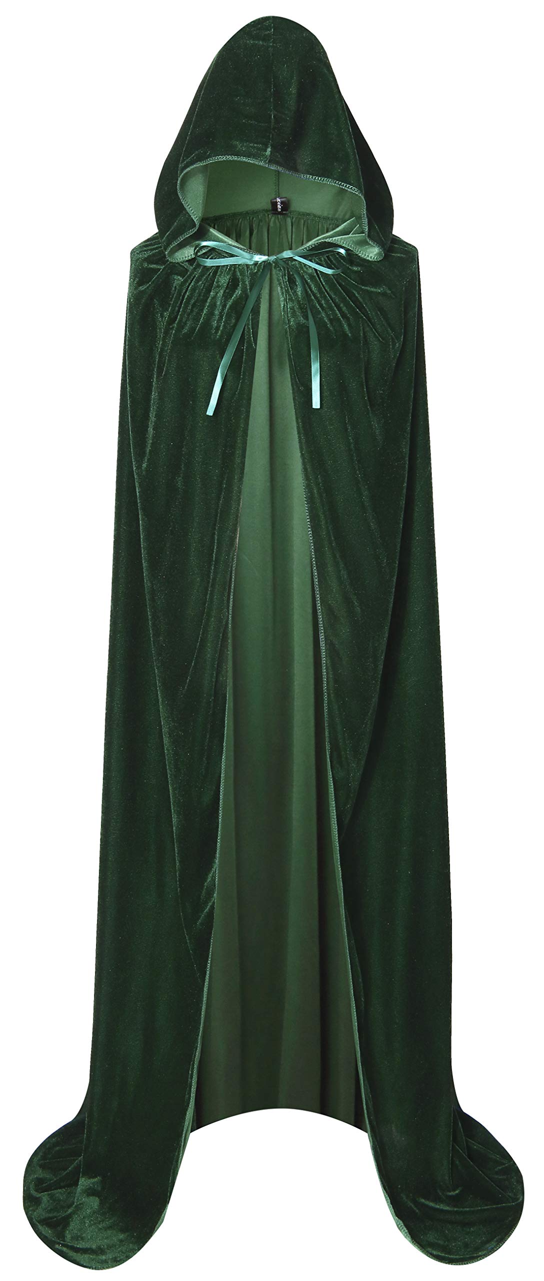 BIGXIAN Long Hooded Cloak Velvet Cape Witch Costume Halloween Costumes for Women Men (Dark Green, Large)