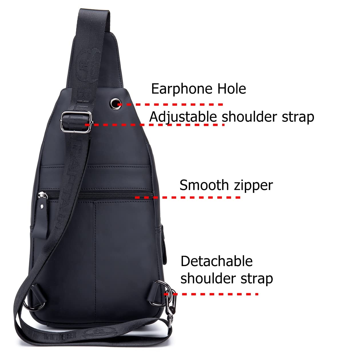 BULLCAPTAIN Men Genuine Leather Shoulder Sling Bag Daypack Casual Multi- pocket Crossbody Chest Bag Travel Hiking Backpacks (Black)