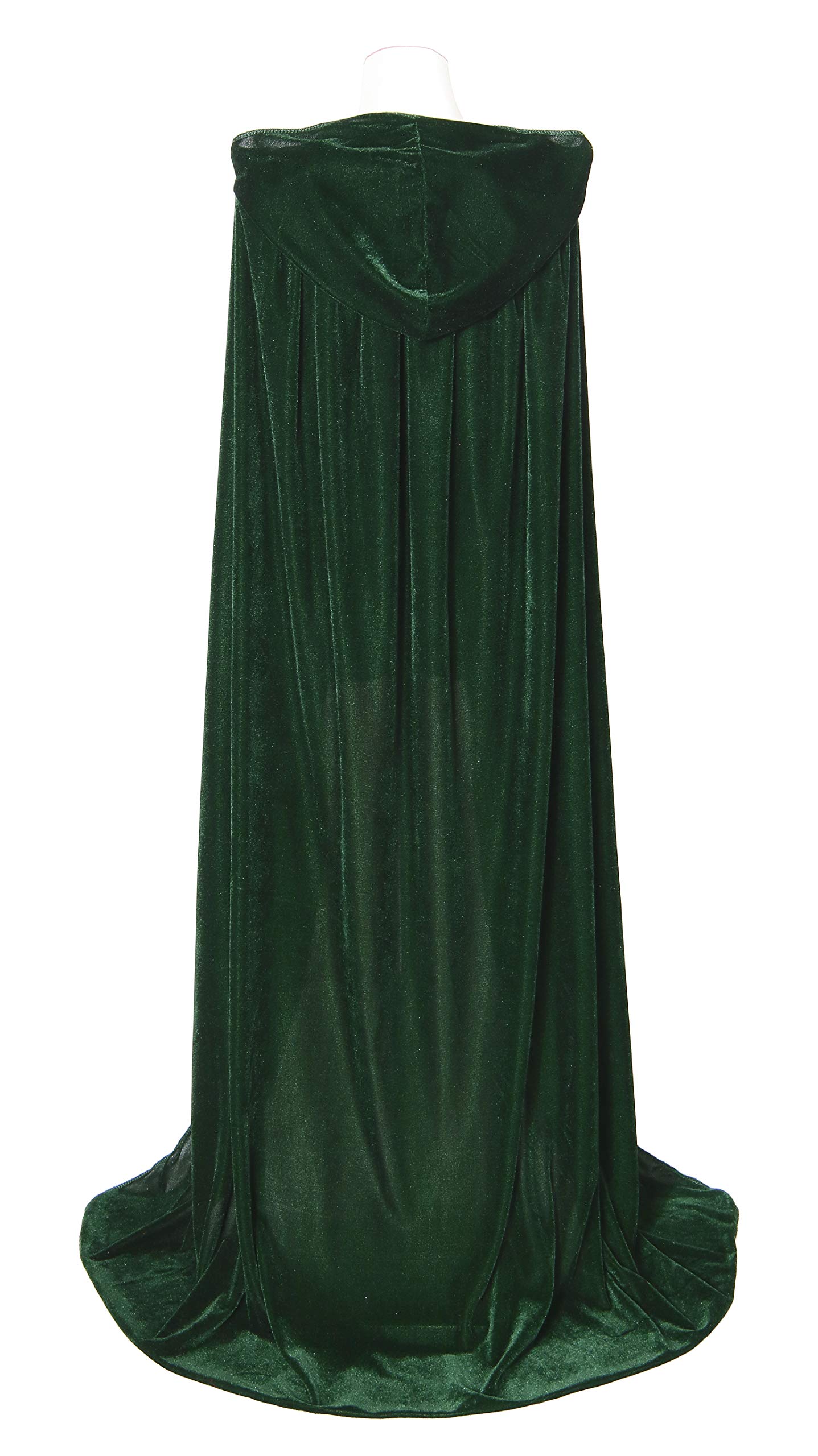 BIGXIAN Long Hooded Cloak Velvet Cape Witch Costume Halloween Costumes for Women Men (Dark Green, Large)