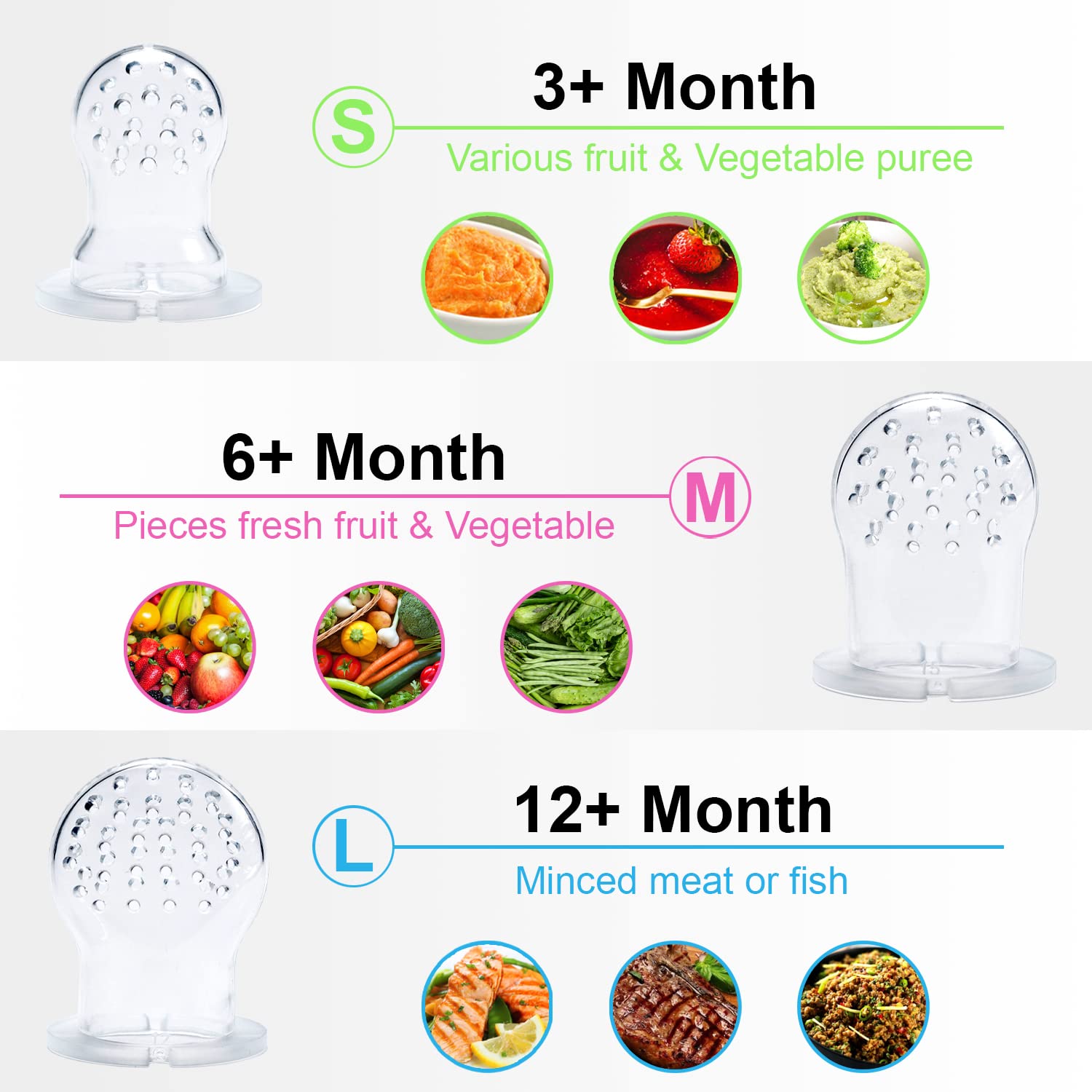 Baby Fruit Feeder Pacifier - 3 Pack | 2 Frozen Fruit Teething Pacifier & 1 Baby Food Spoon Feeder | Baby Silicone Feeder Pacifier | Teething Feeder, Baby Food Feeder Fruit Pacifier (Colorful)