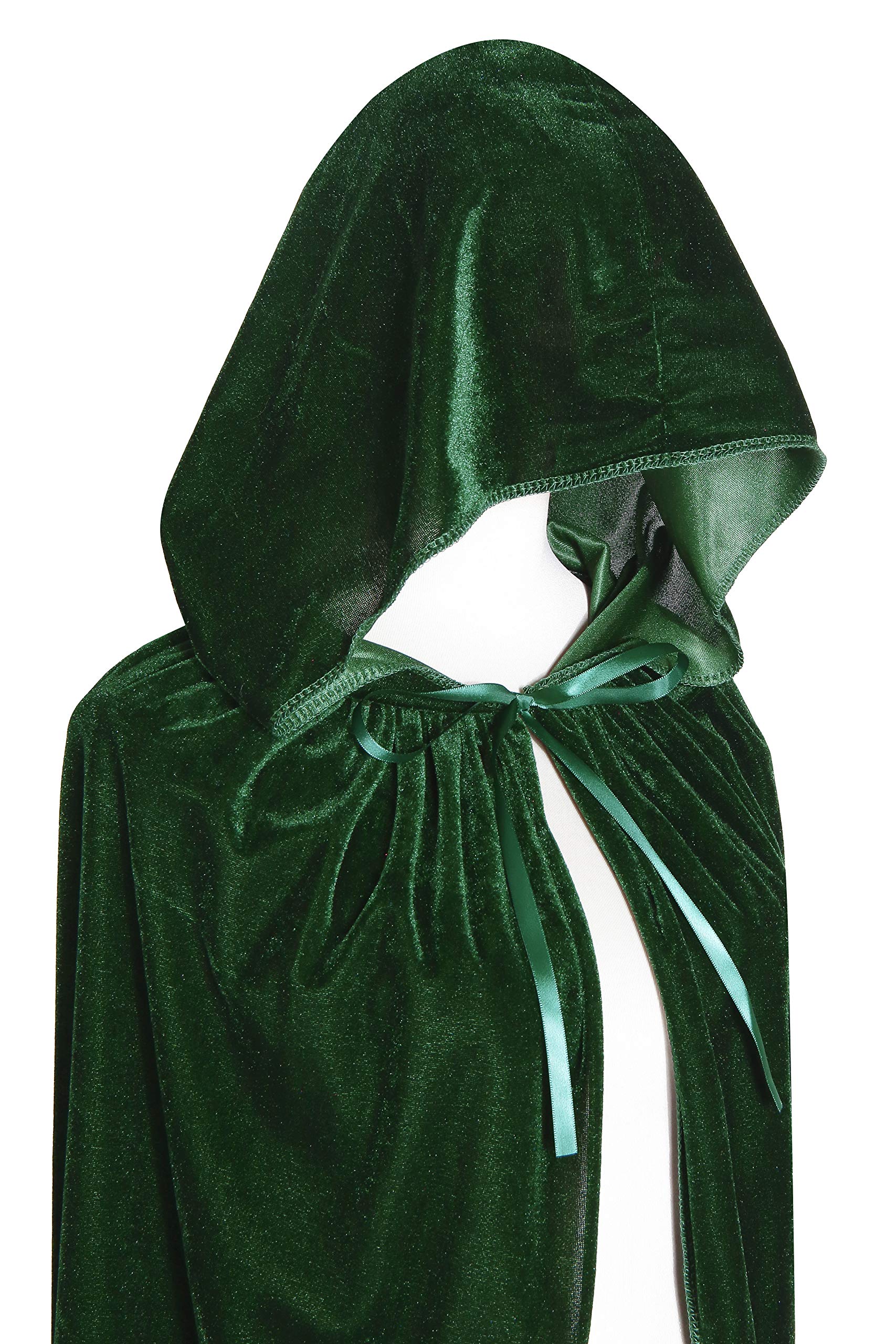 BIGXIAN Long Hooded Cloak Velvet Cape Witch Costume Halloween Costumes for Women Men (Dark Green, Large)
