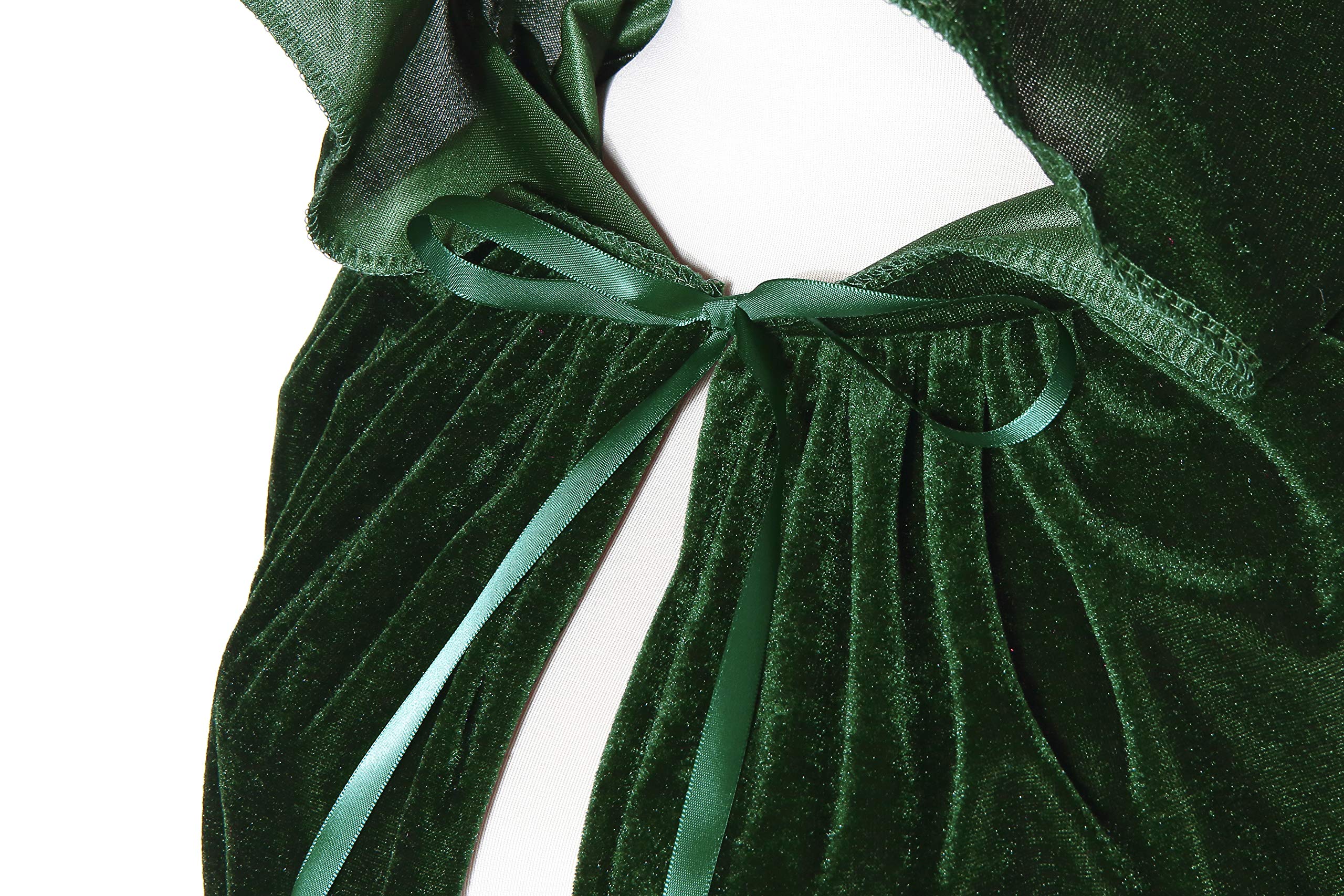 BIGXIAN Long Hooded Cloak Velvet Cape Witch Costume Halloween Costumes for Women Men (Dark Green, Large)