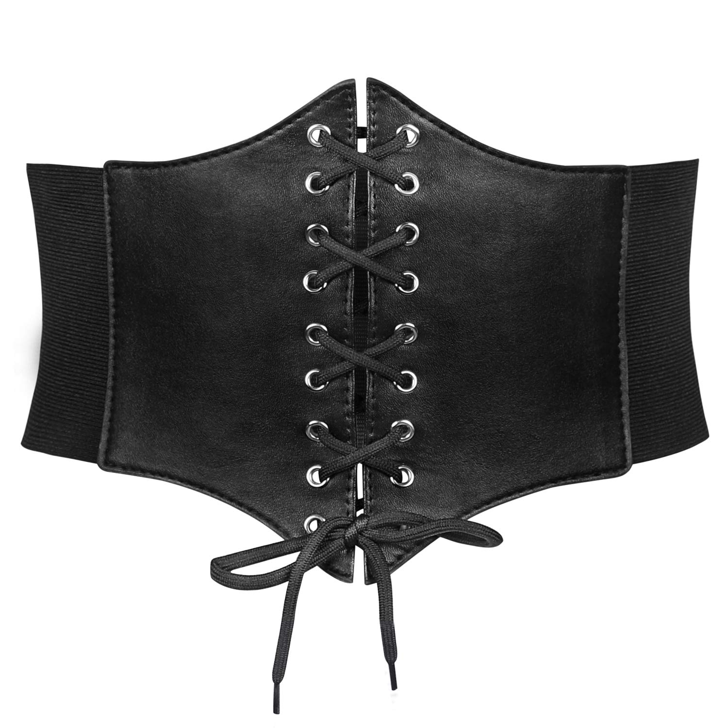 JASGOOD Women’s Elastic Costume Waist Belt Lace-up Tied Waspie Corset Belts for Women, Black,Fits Waist 42-46 Inches
