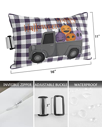 Recliner Head Pillow Ledge Loungers Chair Pillows with Insert Funny Pumpkin Black Truck Purple Plaid Lumbar Pillow with Adjustable Strap Outdoor Waterproof Patio Pillows for Beach Pool Chair, 2 PCS