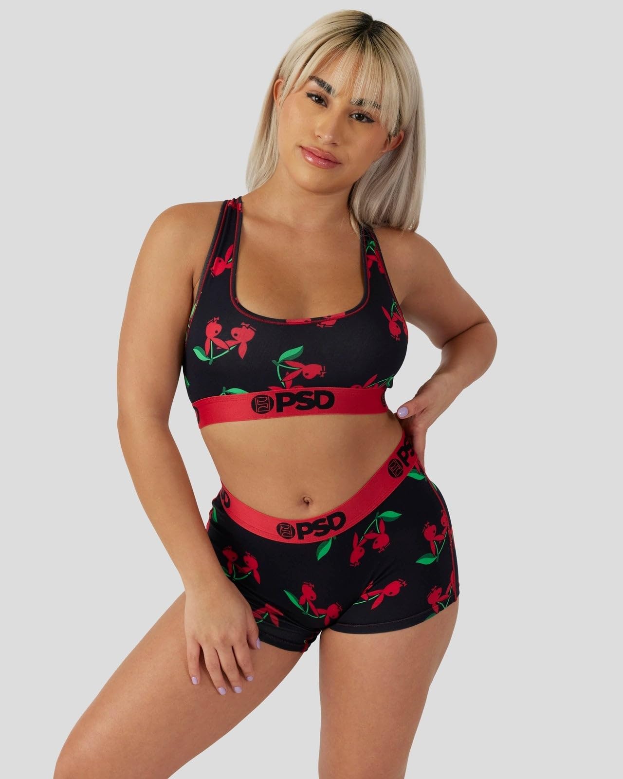 PSD Women's Playboy Cherries Modal Boy Shorts, Black, L