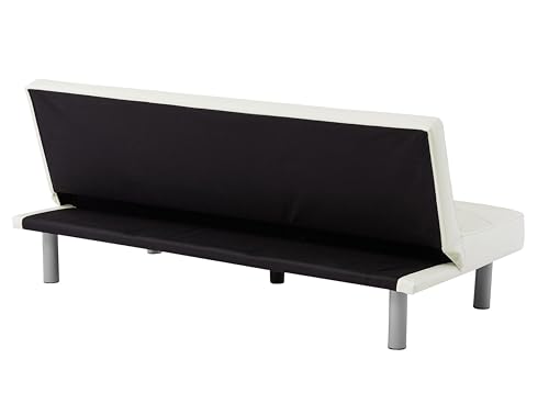 Eafurn Faux Leather Convertible Futon Sofa Adjustable Sleeper Couch Modern Home Recliner Reversible Loveseat Folding Daybed Guest Bed Small Sofabed with Metal Legs for Dorm, Apartment, Beige 66.92"