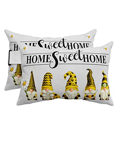 Recliner Head Pillow Ledge Loungers Chair Pillows with Insert Spring Lovely Gnome White Daisy Pattern Lumbar Pillow with Adjustable Strap Outdoor Waterproof Patio Pillows for Beach Pool, 2 PCS
