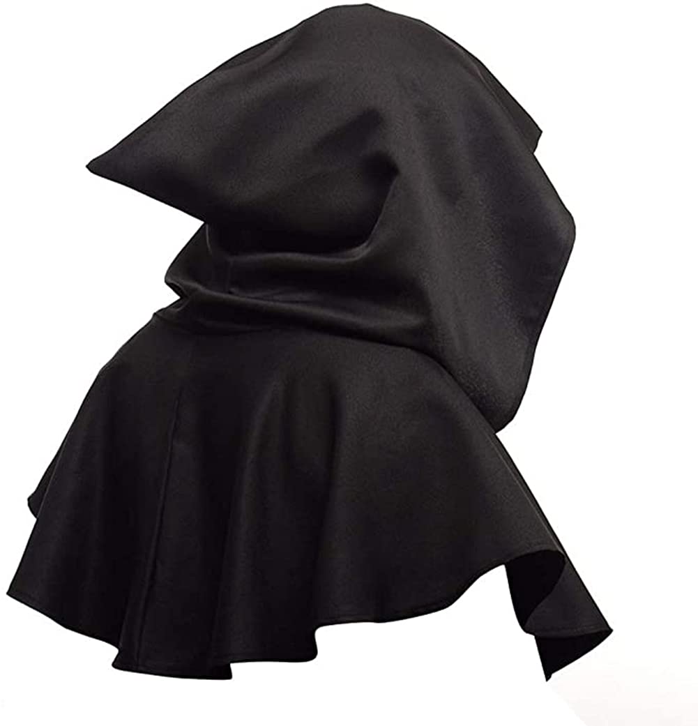 HAXICO Halloween Grim Cowl Cloak Medieval Wicca Pagan Hood Hat Cosplay Costumes Hooded Poncho for Men Women Black