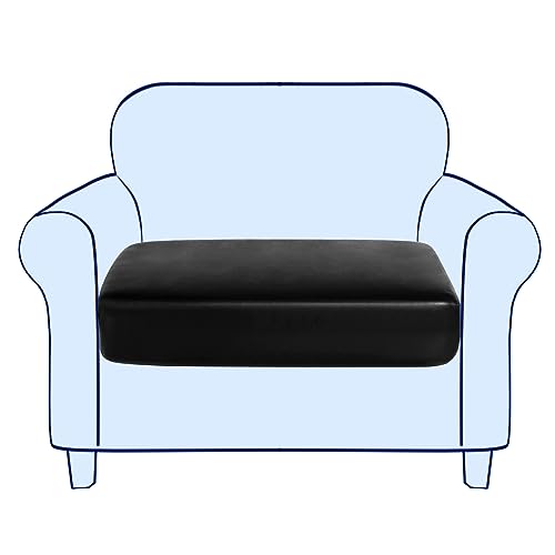 SUBRTEX Leather Waterproof Cushion Covers Breathable Sofa Seat Slipcpvers for 1-2-3-4 Seaters Stretch Replacement for Furniture Protector (Small, Black)