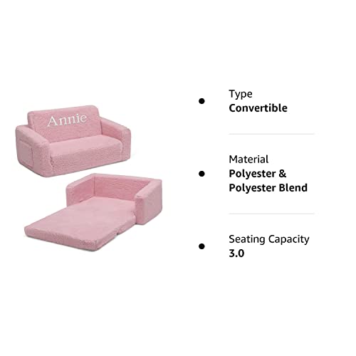 Delta Children Cozee Flip-Out Sherpa 2-in-1 Convertible Sofa to Lounger for Kids β Customize with Name, Pink