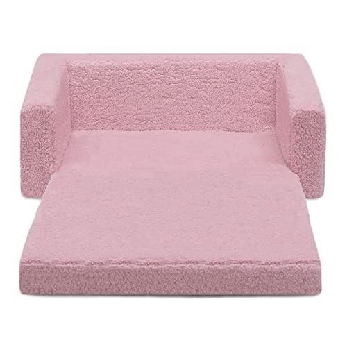 Delta Children Cozee Flip-Out Sherpa 2-in-1 Convertible Sofa to Lounger for Kids β Customize with Name, Pink