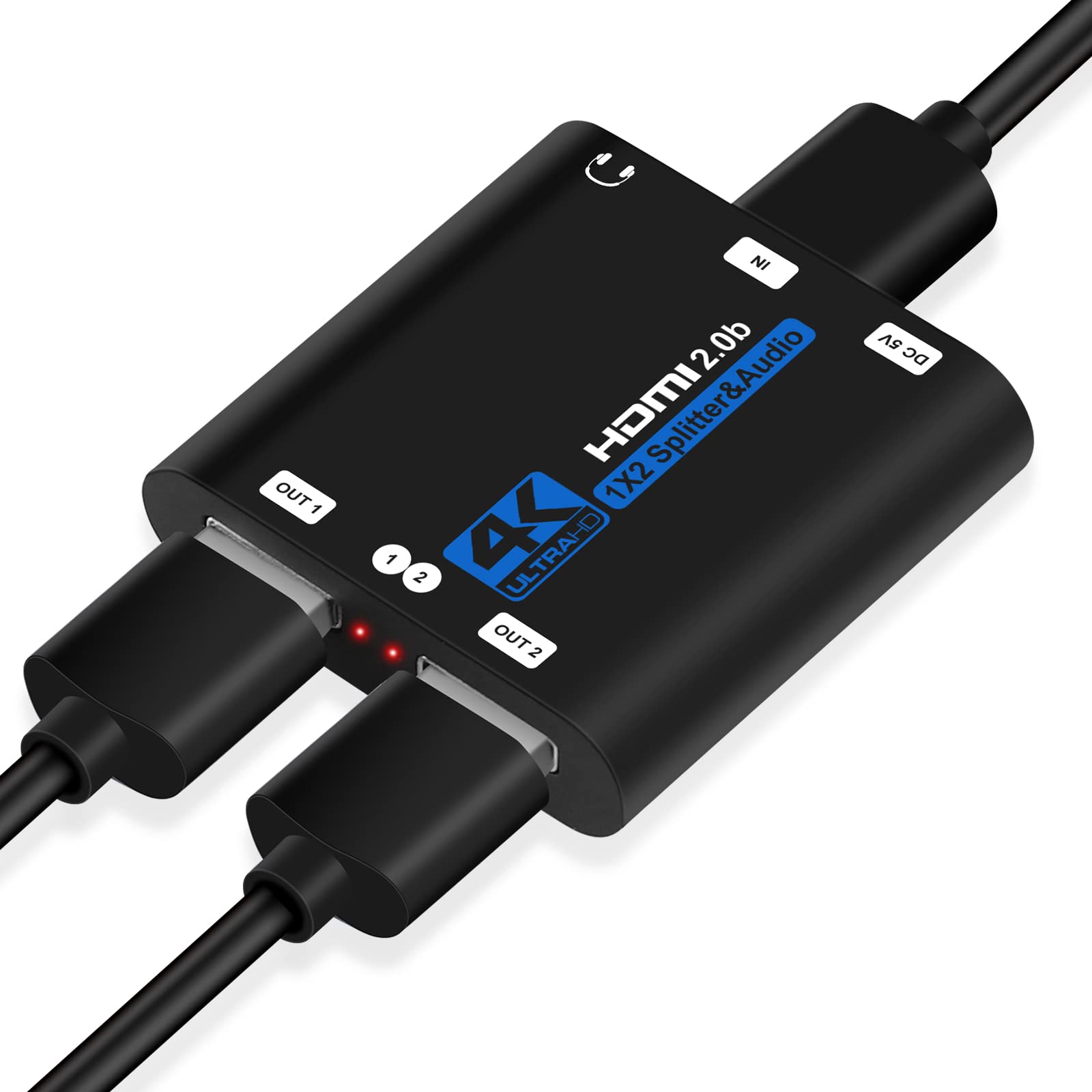 4K@60Hz HDMI Splitter 1x2, HDMI Splitter 1 in 2 Out for Dual Monitor, Supports Auto Scaling, HDCP 2.2, HDMI 2.0b, RGB 8:8:8, HDR 10, 3D for Xbox PS4/5 Fire Stick Cable Box(HDMI Cable NOT Include)