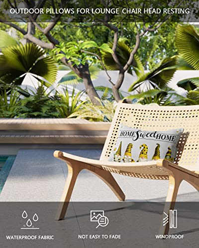 Recliner Head Pillow Ledge Loungers Chair Pillows with Insert Spring Lovely Gnome White Daisy Pattern Lumbar Pillow with Adjustable Strap Outdoor Waterproof Patio Pillows for Beach Pool, 2 PCS