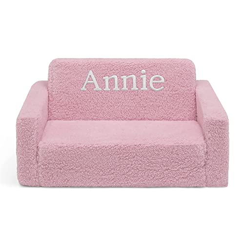 Delta Children Cozee Flip-Out Sherpa 2-in-1 Convertible Sofa to Lounger for Kids β Customize with Name, Pink