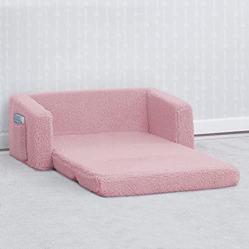 Delta Children Cozee Flip-Out Sherpa 2-in-1 Convertible Sofa to Lounger for Kids β Customize with Name, Pink
