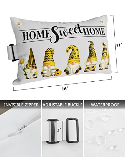 Recliner Head Pillow Ledge Loungers Chair Pillows with Insert Spring Lovely Gnome White Daisy Pattern Lumbar Pillow with Adjustable Strap Outdoor Waterproof Patio Pillows for Beach Pool, 2 PCS
