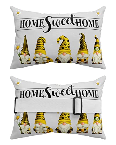 Recliner Head Pillow Ledge Loungers Chair Pillows with Insert Spring Lovely Gnome White Daisy Pattern Lumbar Pillow with Adjustable Strap Outdoor Waterproof Patio Pillows for Beach Pool, 2 PCS