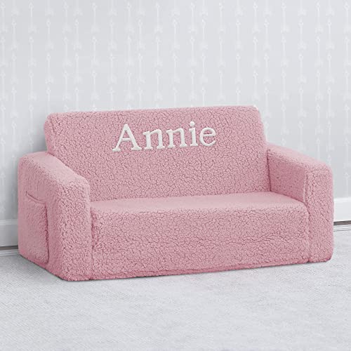 Delta Children Cozee Flip-Out Sherpa 2-in-1 Convertible Sofa to Lounger for Kids β Customize with Name, Pink