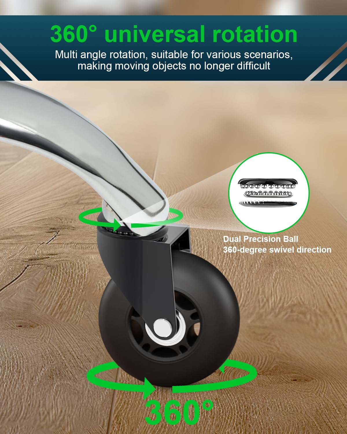 Rollerblade Office Chair Caster Wheels, Noise Free Chair Casters Set of 5 for Carpet, Hardwood Floor and Tile, Universal Fit for Most Chairs NOT Compatible for IKEA (Black)
