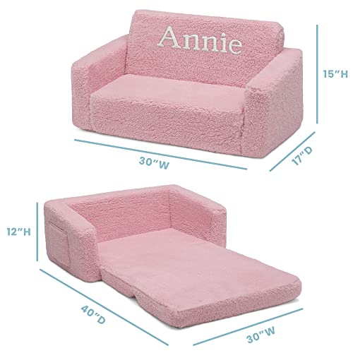 Delta Children Cozee Flip-Out Sherpa 2-in-1 Convertible Sofa to Lounger for Kids β Customize with Name, Pink