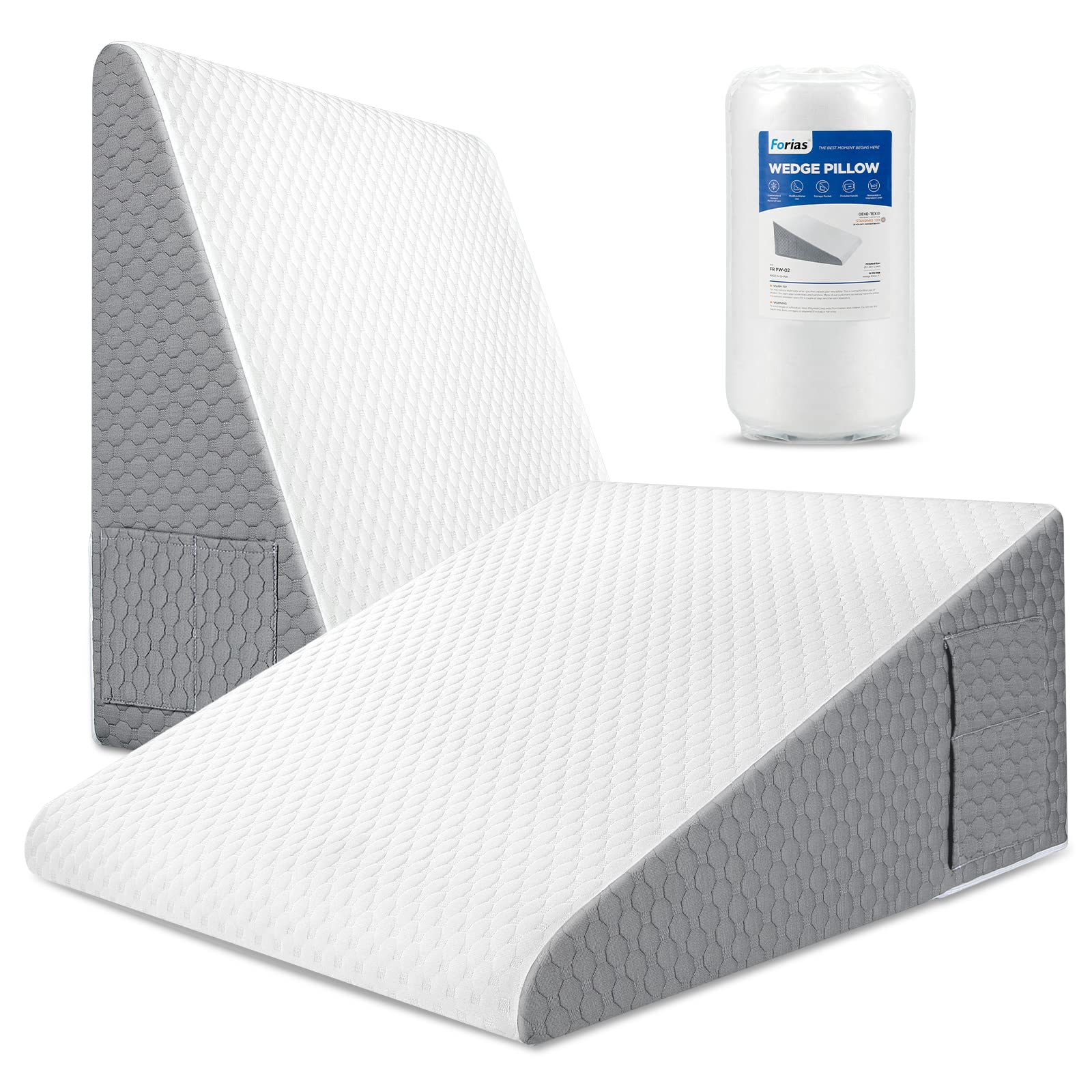 Forias Wedge Pillow for Sleeping 7.5" Bed Wedge Pillow for After Surgery Triangle Pillow Wedge for Acid Reflux Gerd Snoring Back Pain, Air Layer Sleeping Wedge Cover | Memory Foam Top