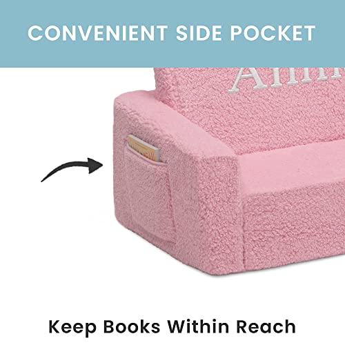 Delta Children Cozee Flip-Out Sherpa 2-in-1 Convertible Sofa to Lounger for Kids β Customize with Name, Pink