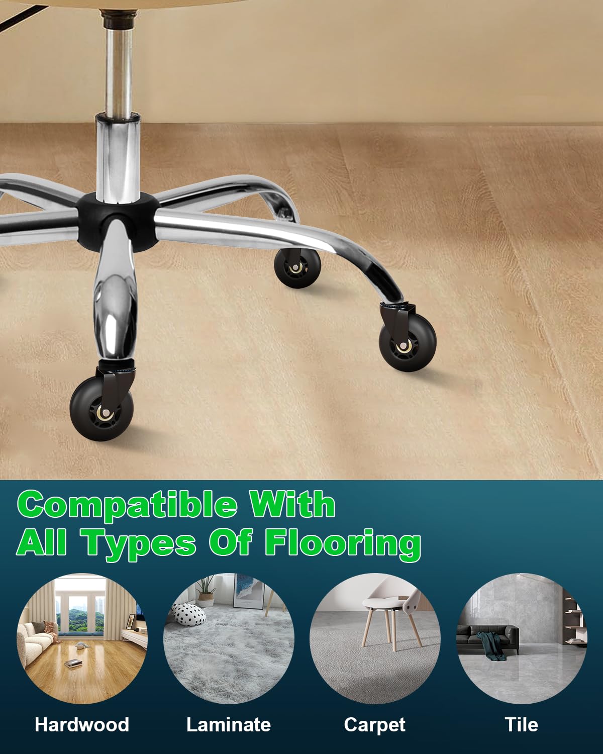 Rollerblade Office Chair Caster Wheels, Noise Free Chair Casters Set of 5 for Carpet, Hardwood Floor and Tile, Universal Fit for Most Chairs NOT Compatible for IKEA (Black)