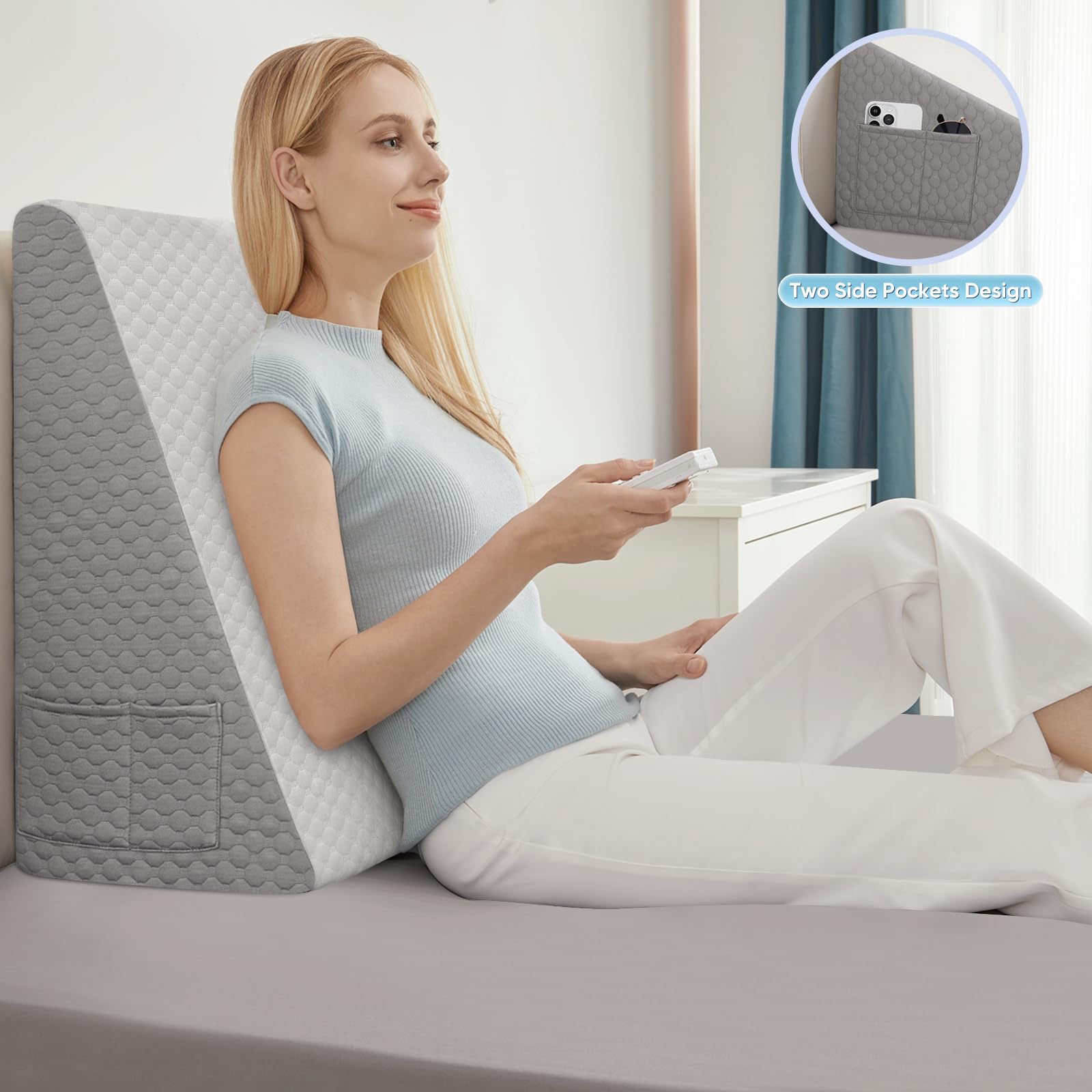 Forias Wedge Pillow for Sleeping 7.5" Bed Wedge Pillow for After Surgery Triangle Pillow Wedge for Acid Reflux Gerd Snoring Back Pain, Air Layer Sleeping Wedge Cover | Memory Foam Top