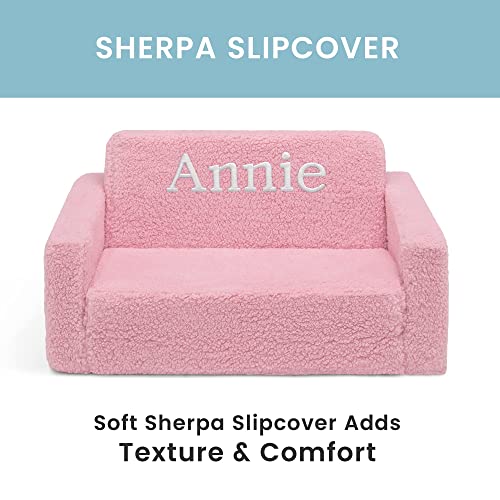 Delta Children Cozee Flip-Out Sherpa 2-in-1 Convertible Sofa to Lounger for Kids β Customize with Name, Pink
