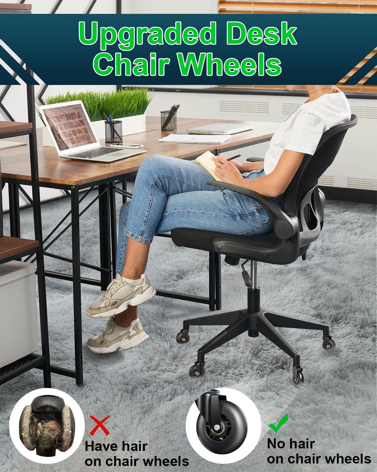 Rollerblade Office Chair Caster Wheels, Noise Free Chair Casters Set of 5 for Carpet, Hardwood Floor and Tile, Universal Fit for Most Chairs NOT Compatible for IKEA (Black)