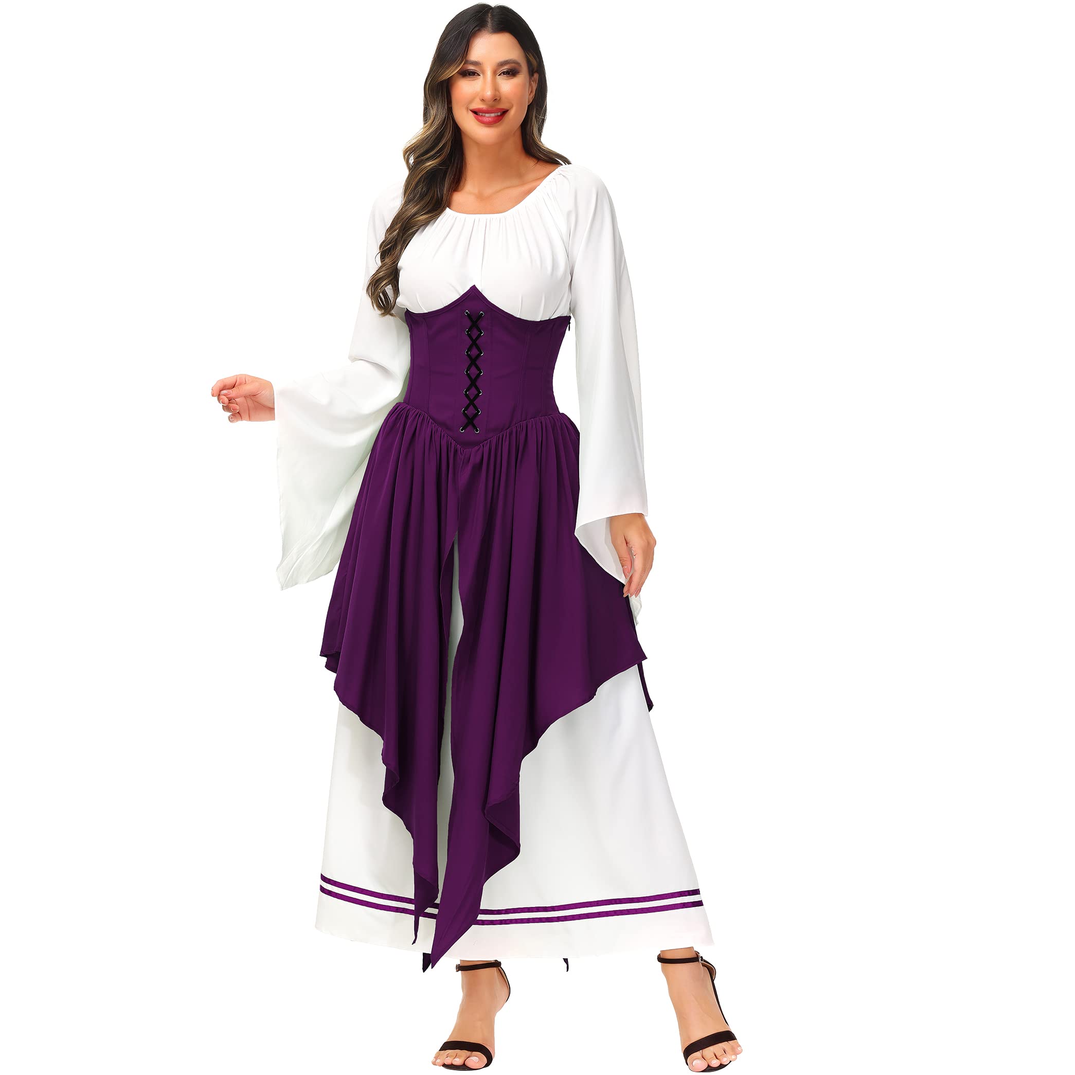 Arplvf Renaissance Dress Women Medieval Dresses For Women Ren Faire Costume Irish Over Dress Purple M