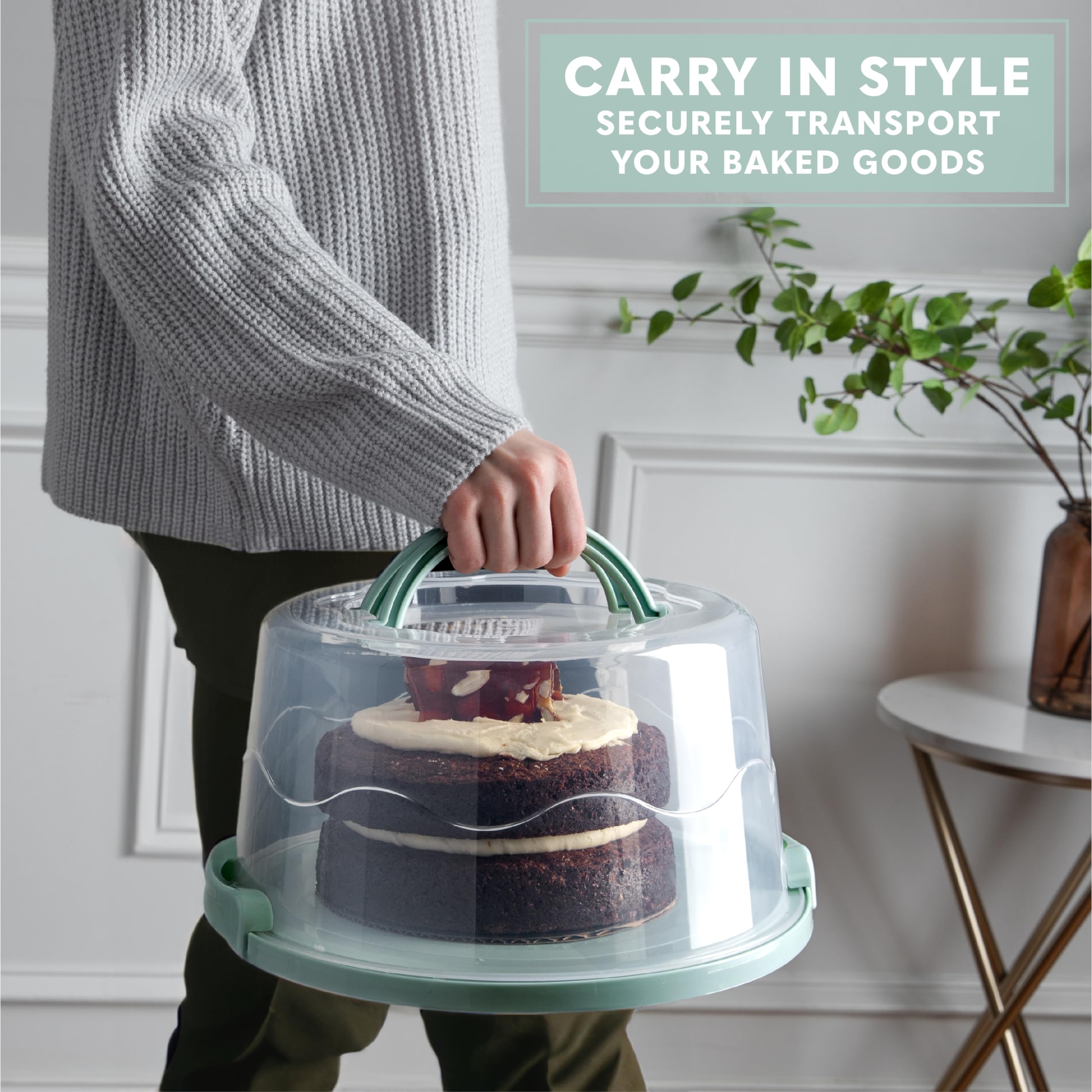 MosJos Round Cake Carrier, BPA-Free Plastic Cake Keeper with Lid, Fits 10” Cakes, Two Secure Side Closures, Dishwasher Safe Cake Transport Container