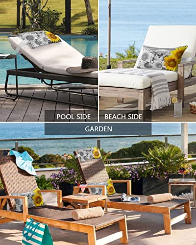 Recliner Head Pillow Ledge Loungers Chair Pillows with Insert 2 Yellow Sunflowers Black and White Background Lumbar Pillow with Adjustable Strap Outdoor Waterproof Patio Pillows for Beach Pool, 2 PCS