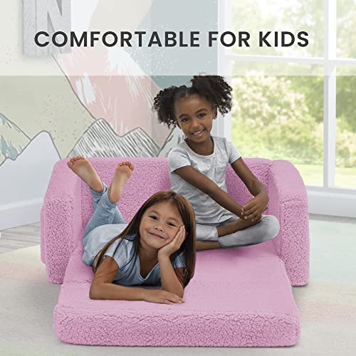 Delta Children Cozee Flip-Out Sherpa 2-in-1 Convertible Sofa to Lounger for Kids β Customize with Name, Pink