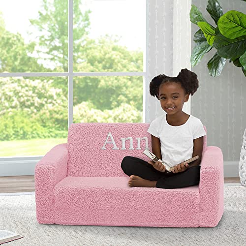 Delta Children Cozee Flip-Out Sherpa 2-in-1 Convertible Sofa to Lounger for Kids β Customize with Name, Pink